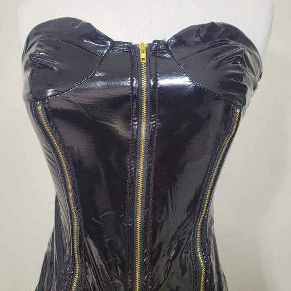 Dresses | Sexy Black Faux Patent Leather Zipper Slit Bodycon Form ...